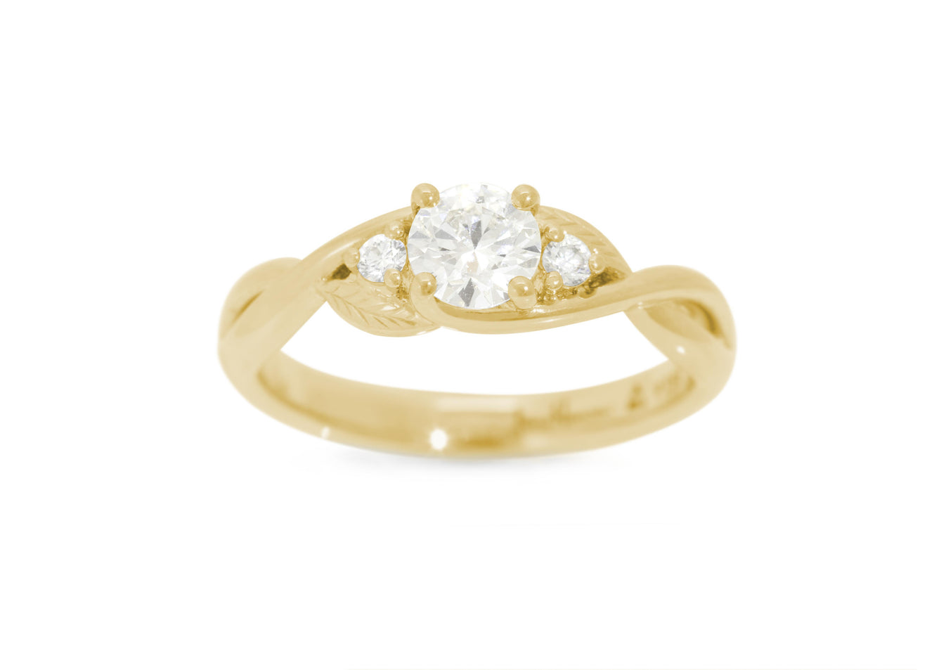 Three-Stone Round Diamond Elvish Vine Engagement Ring, Yellow Gold – Jens Hansen